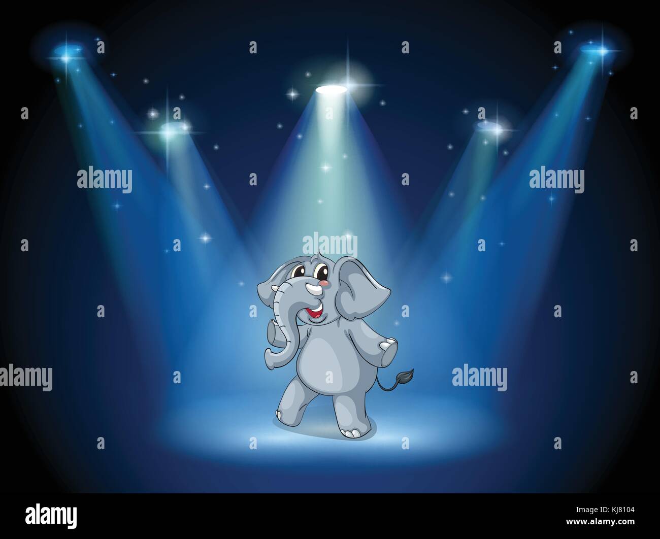 Illustration of an elephant dancing in the middle of the stage Stock ...