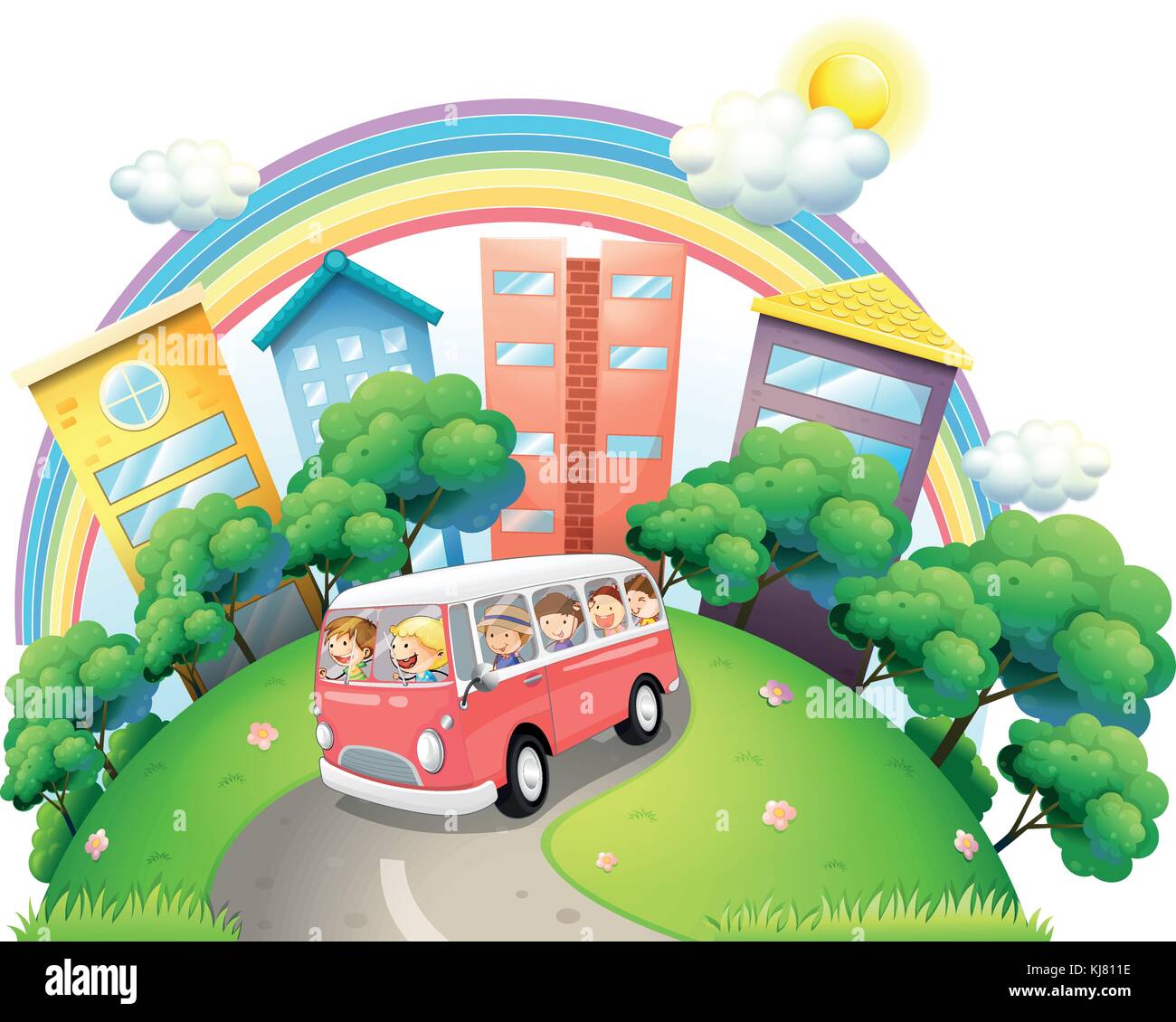 Illustration of a bus full of kids on a white background Stock Vector ...
