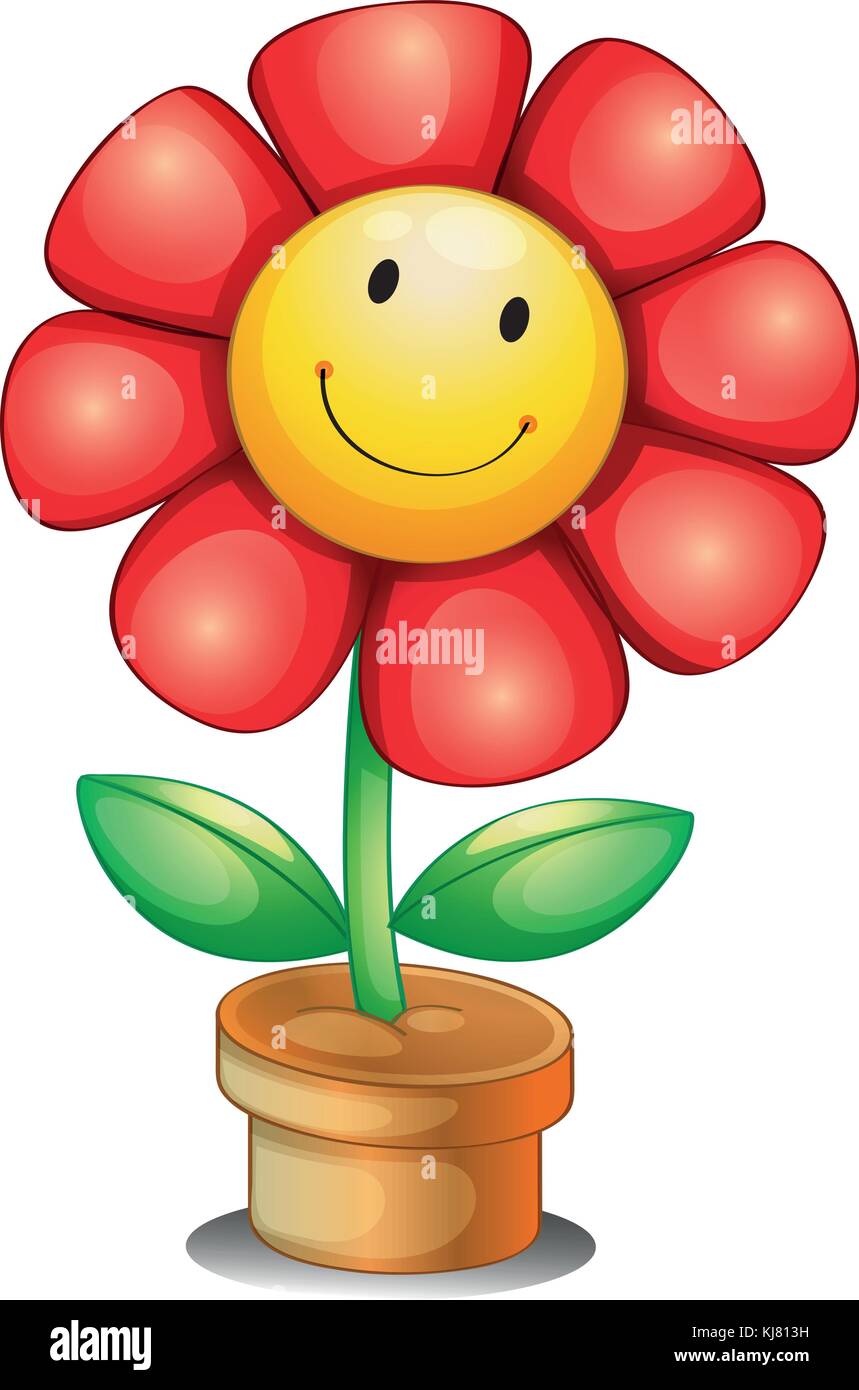 Illustration of a flower inside a pot on a white background Stock ...