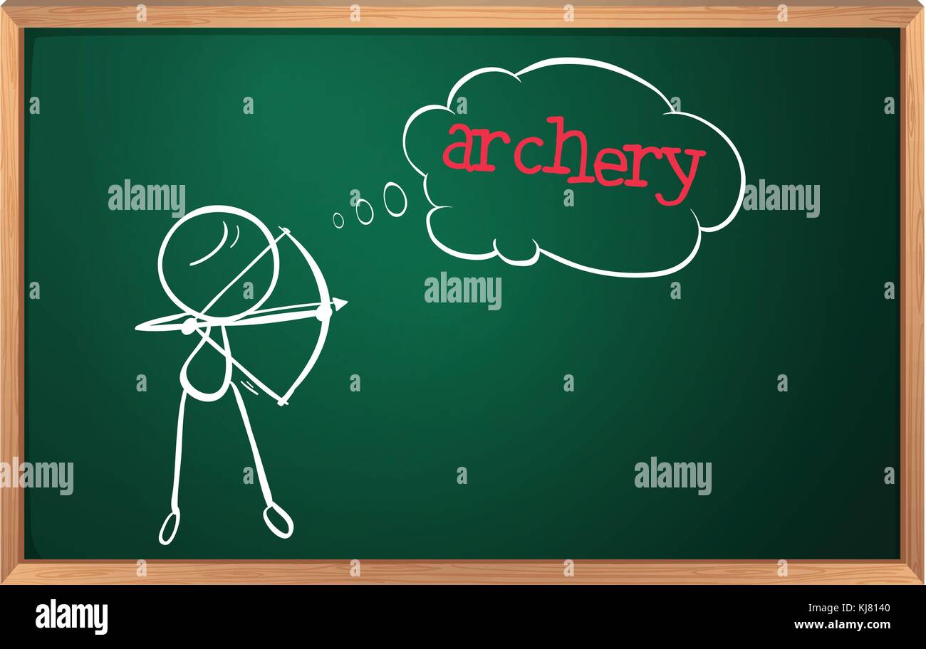 Illustration of a blackboard with a drawing of a boy playing archery on ...