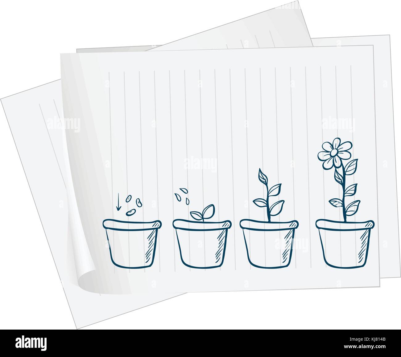 Illustration of a paper with a drawing of a growing plant on a white ...