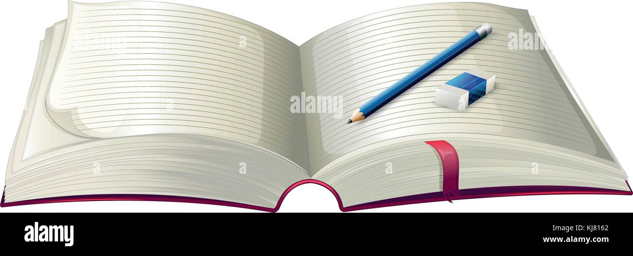 Illustration of a book with a pencil and an eraser on a white ...