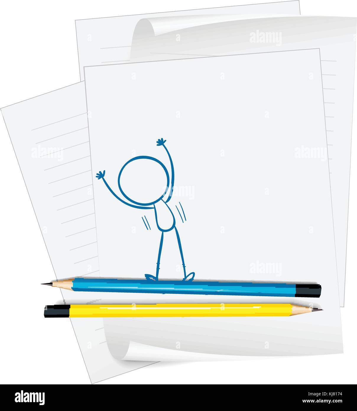 Illustration of a paper with a drawing of a boy exercising on a white ...