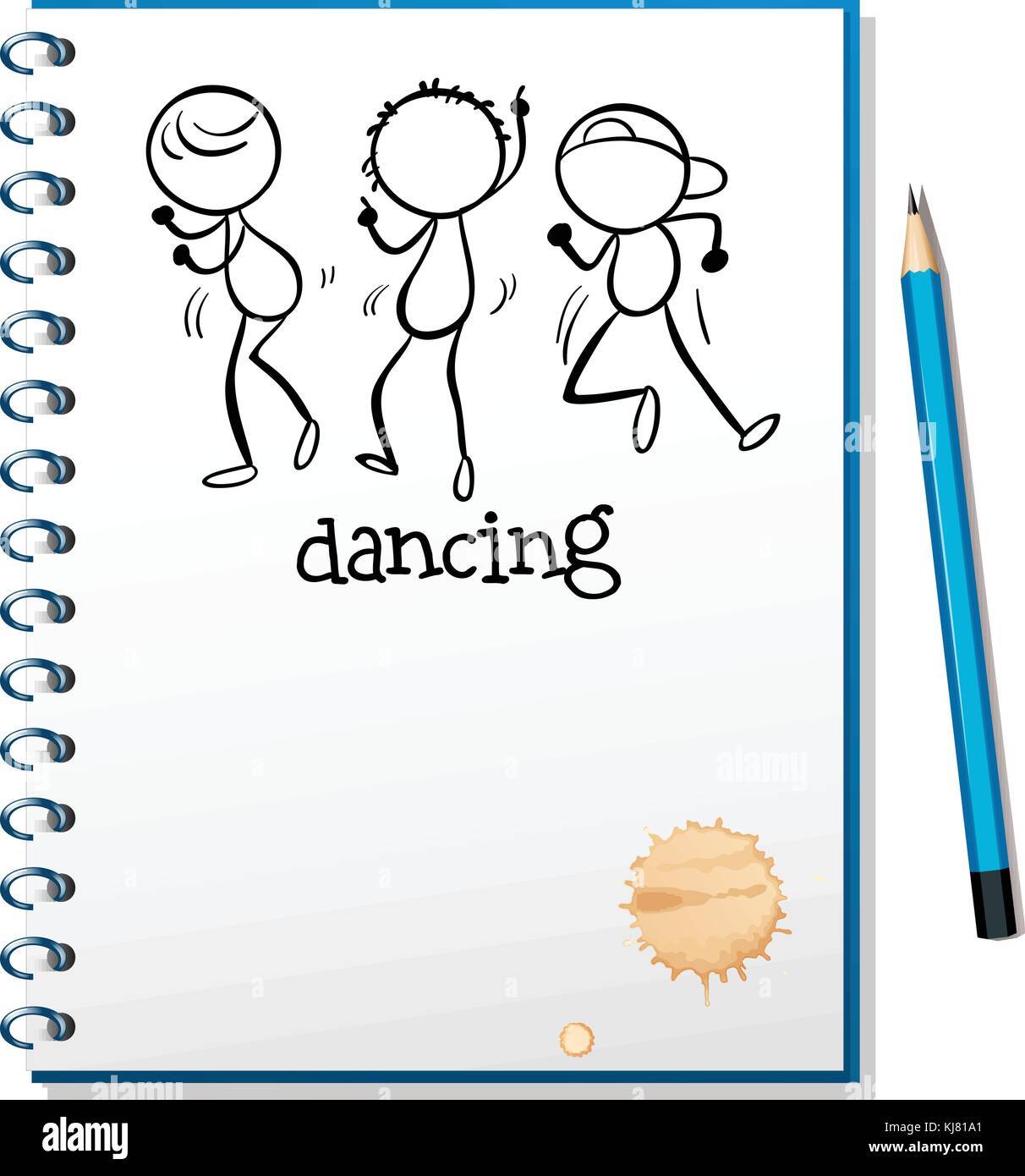 Illustration of a notebook with a sketch of three people dancing on a ...