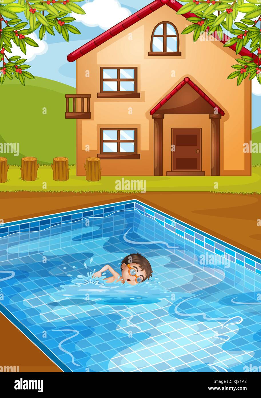 Illustration of a kid swimming at the pool Stock Vector Image & Art - Alamy
