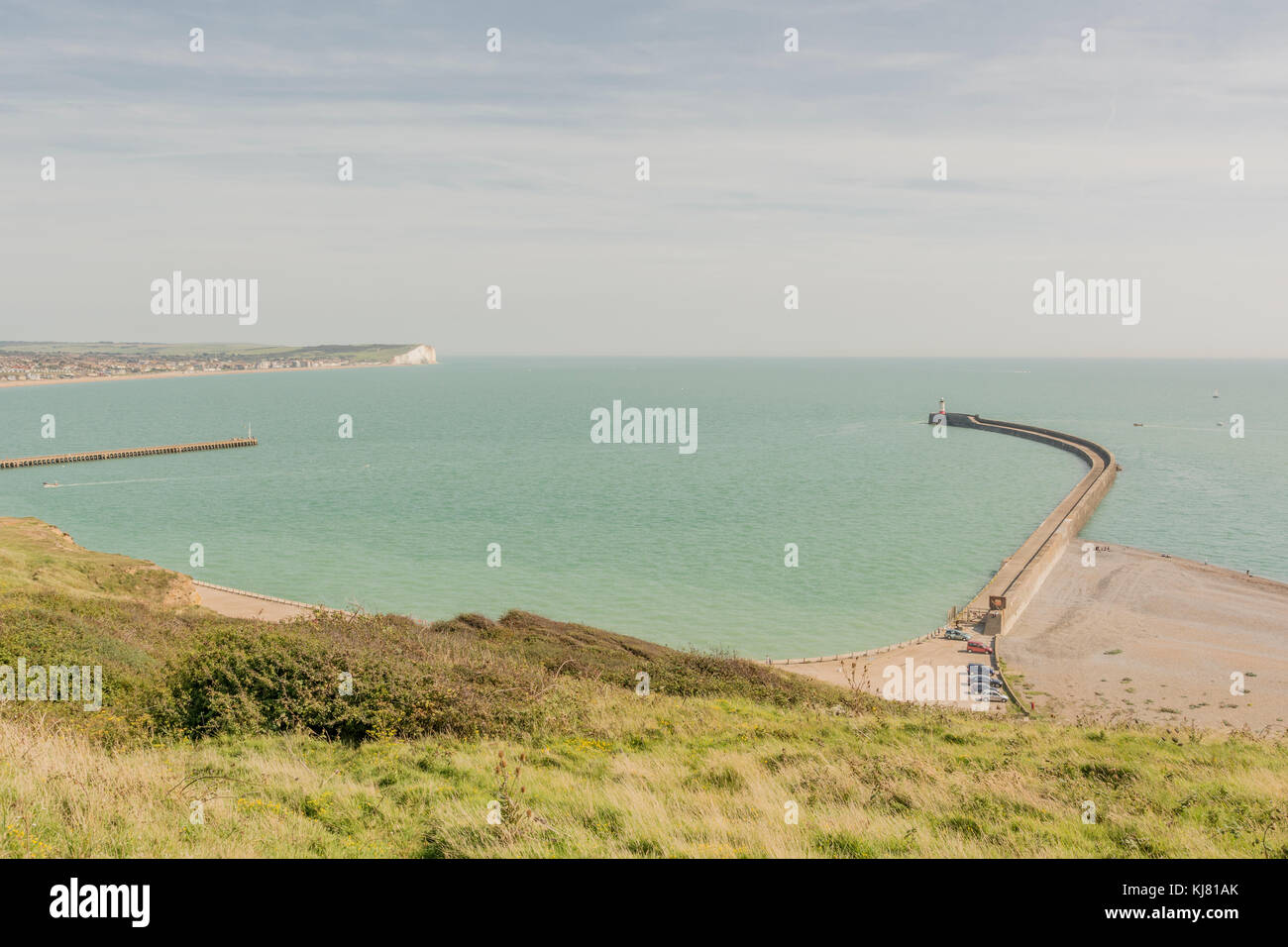 Overlooking the harbour arm / west pier, Newhaven, East Sussex, UK ...