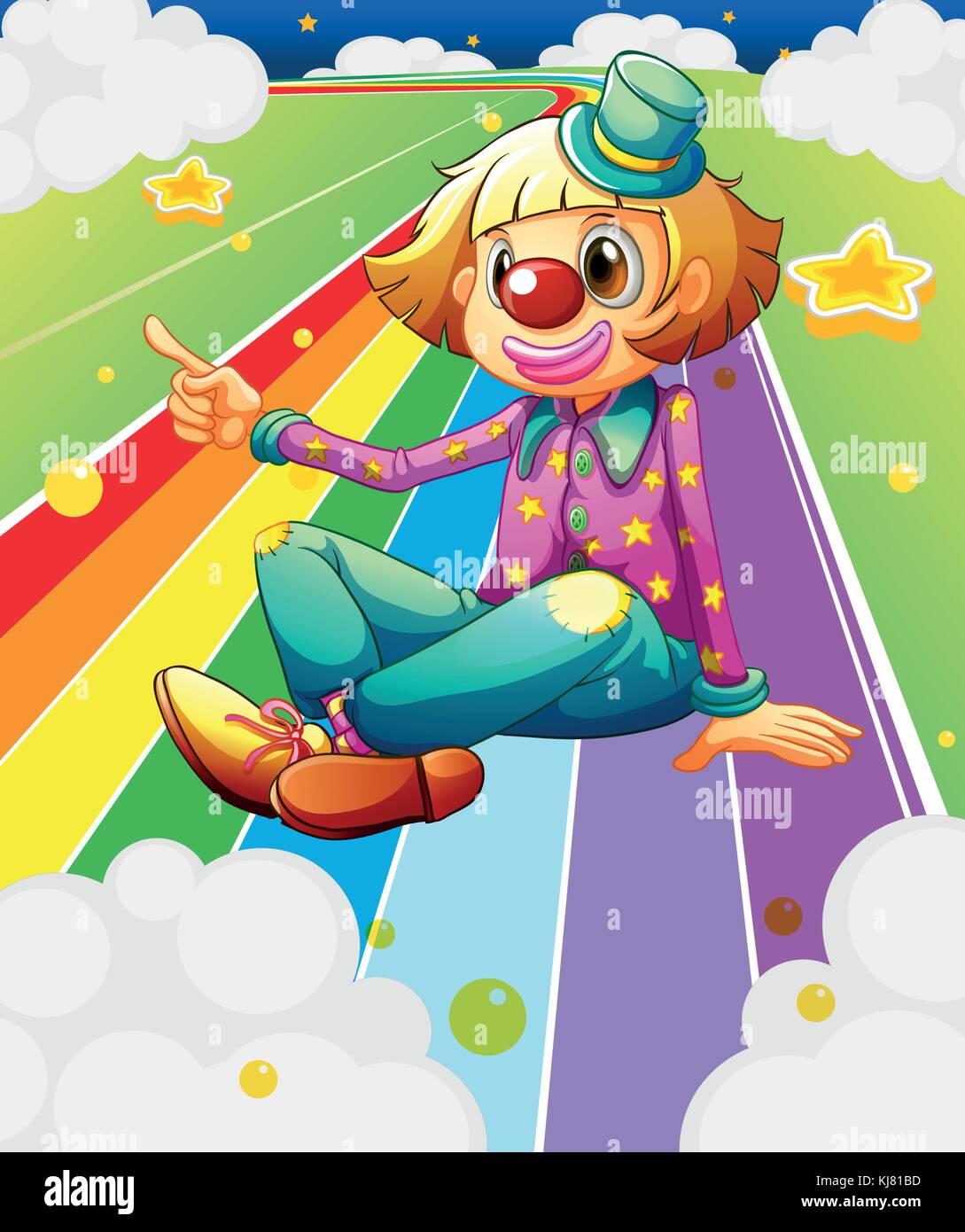 Illustration of a female clown sitting at the colorful road Stock ...