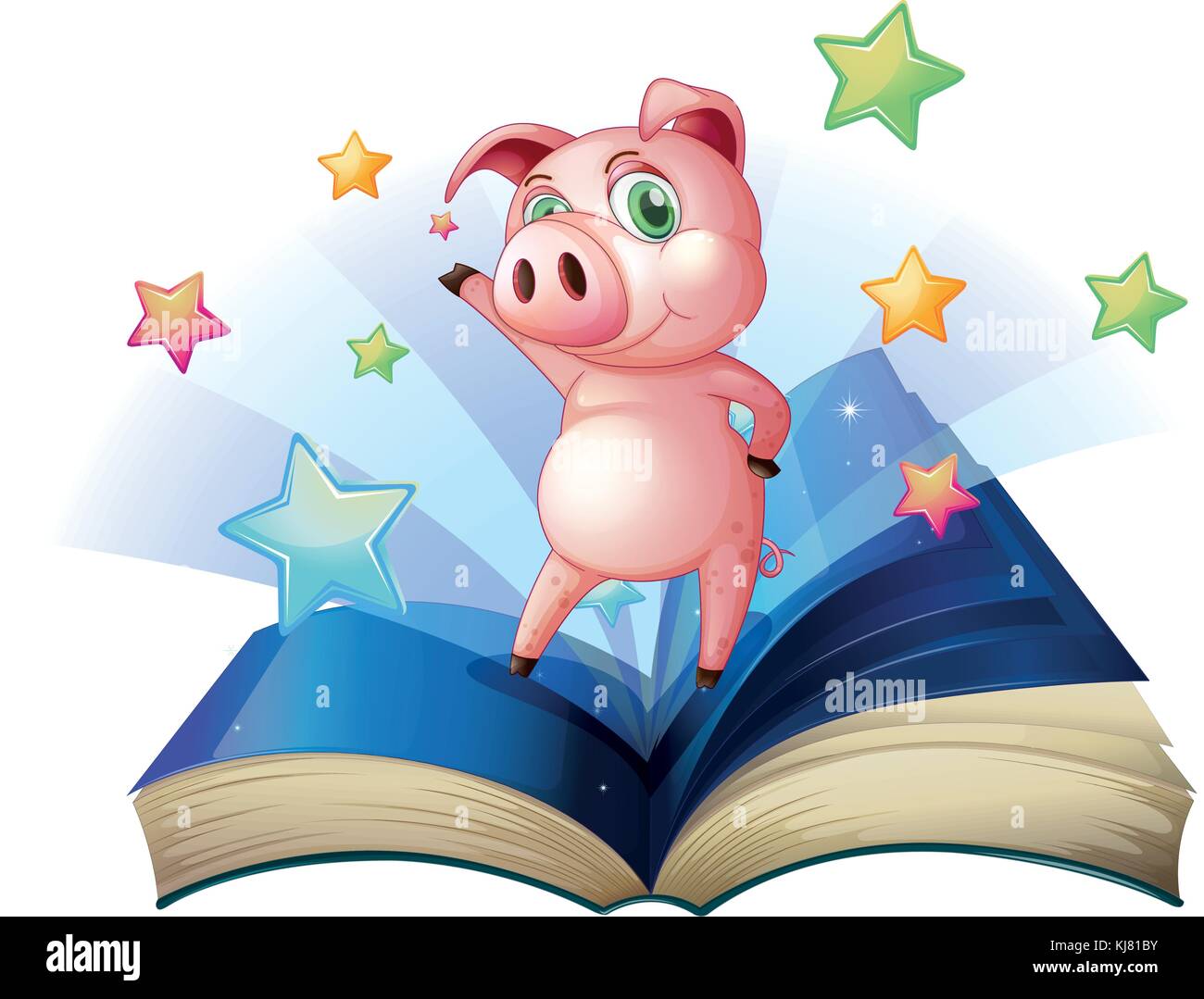 Illustration of a book with an image of a pig dancing on a white ...