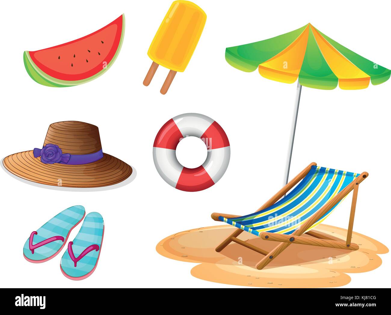 Illustration of the summer foods and things on a white background Stock ...