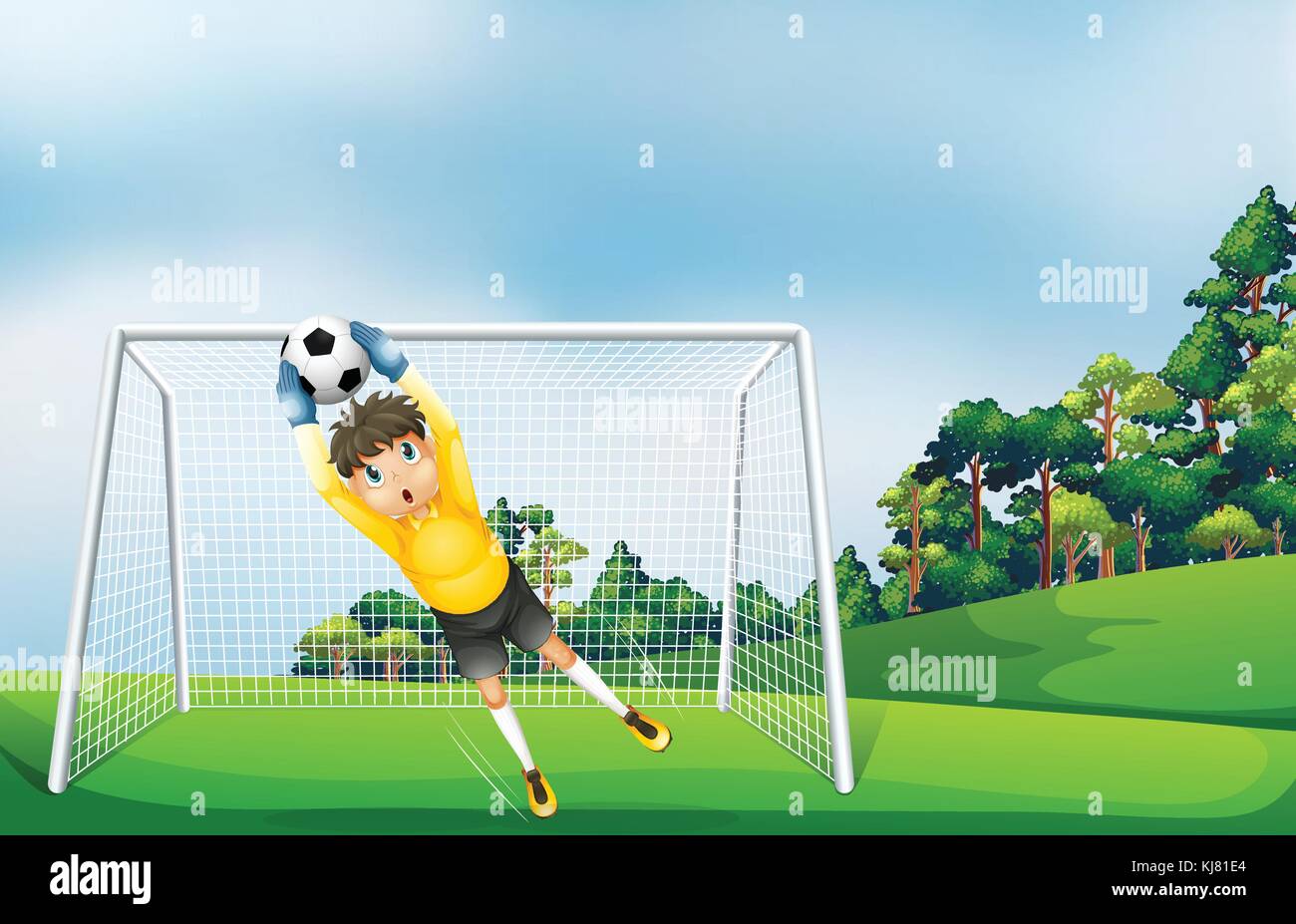 Illustration of a boy in a yellow uniform catching the ball Stock ...