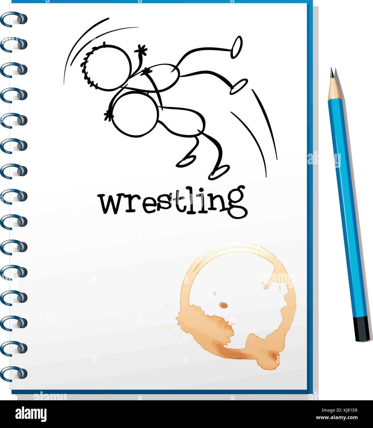 Illustration of a notebook with a drawing of a wrestler on a white ...