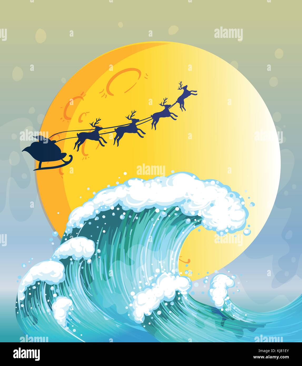 Illustration of the big waves under the bright full moon Stock Vector ...