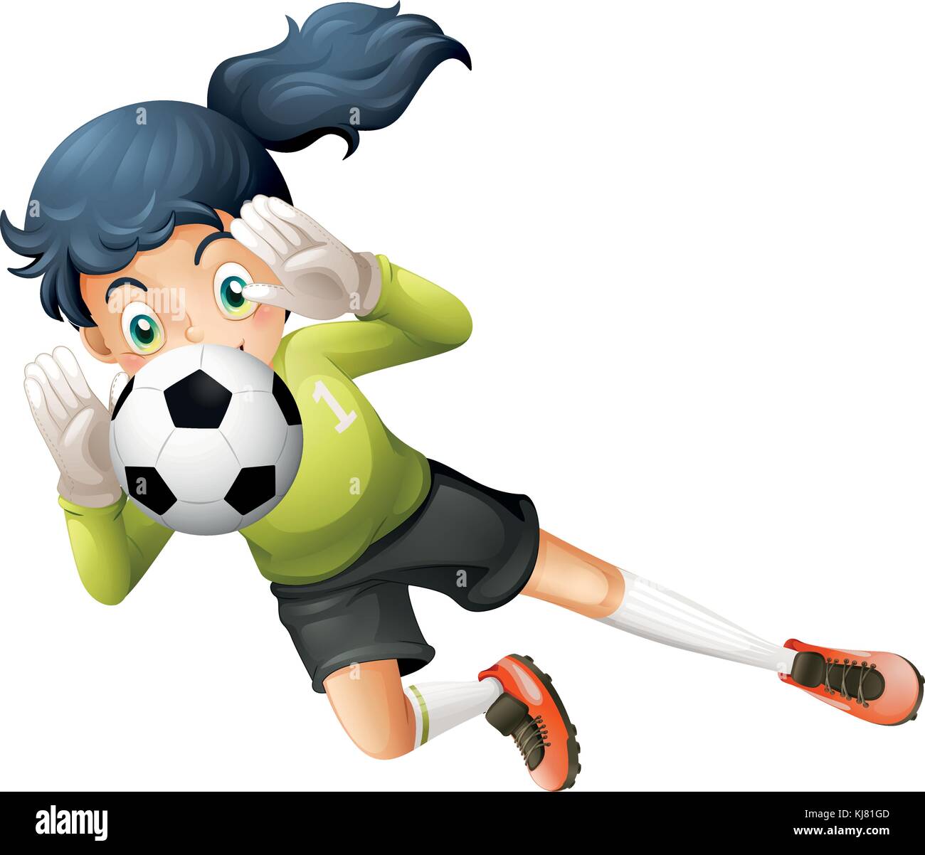 Illustration of a girl catching the soccer ball on a white background ...