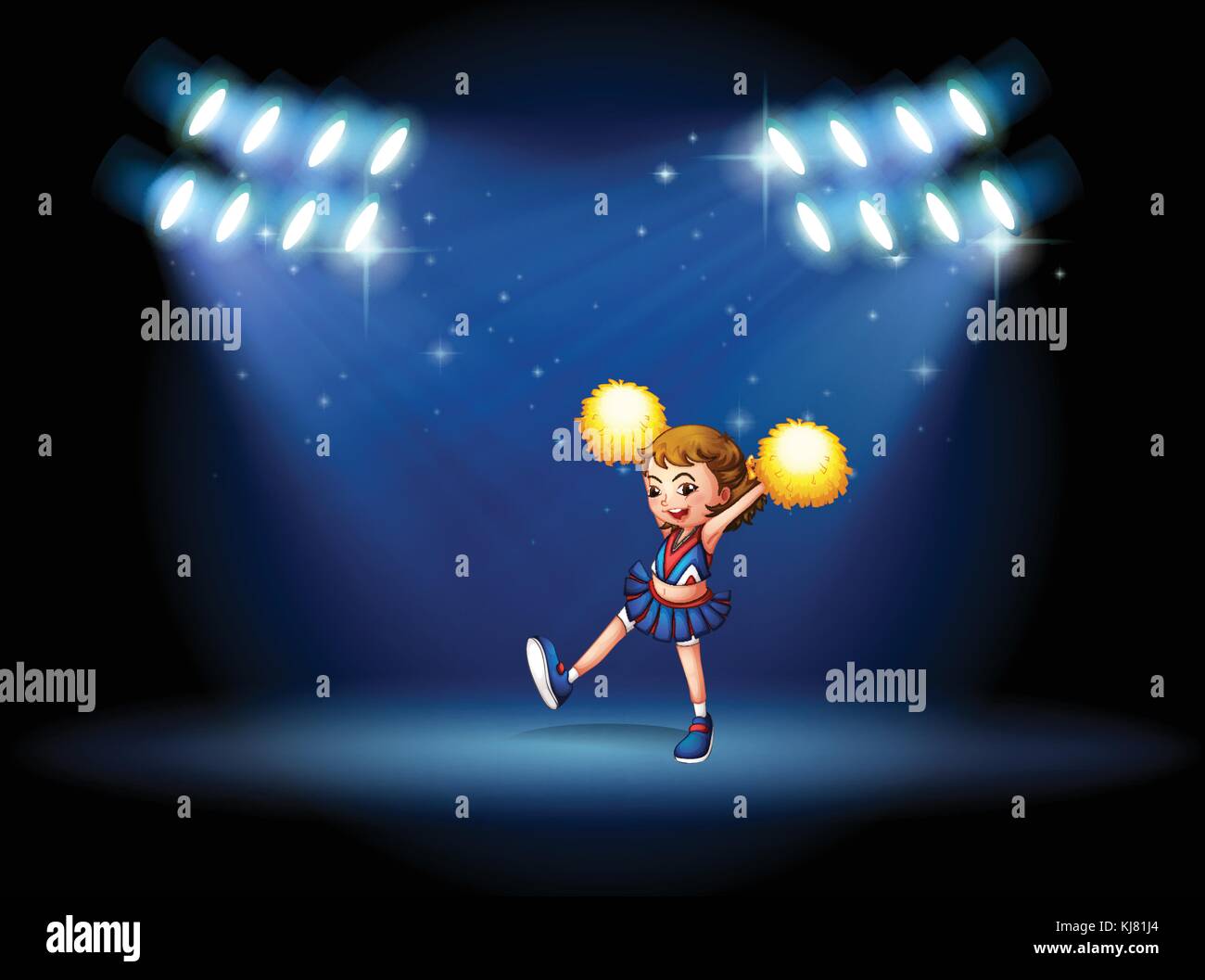 Illustration of a cheerleader performing on the stage with spotlights ...