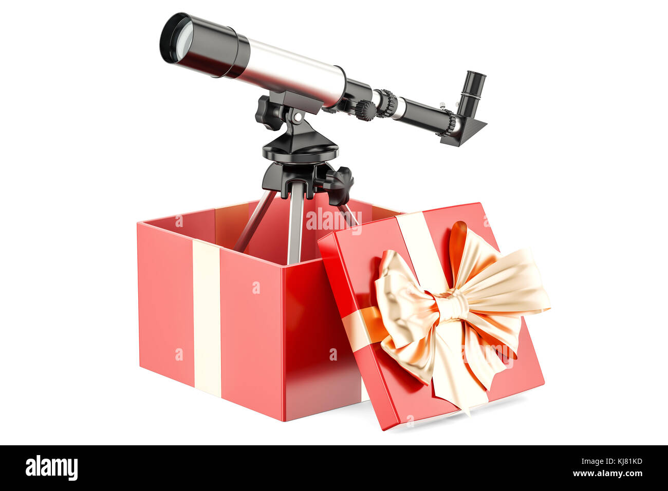 Gift box with telescope, 3D rendering isolated on white background ...