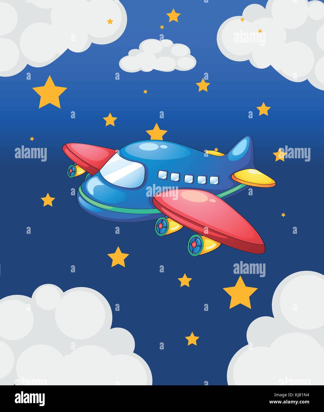 Illustration of a plane in the sky with many stars Stock Vector Image ...