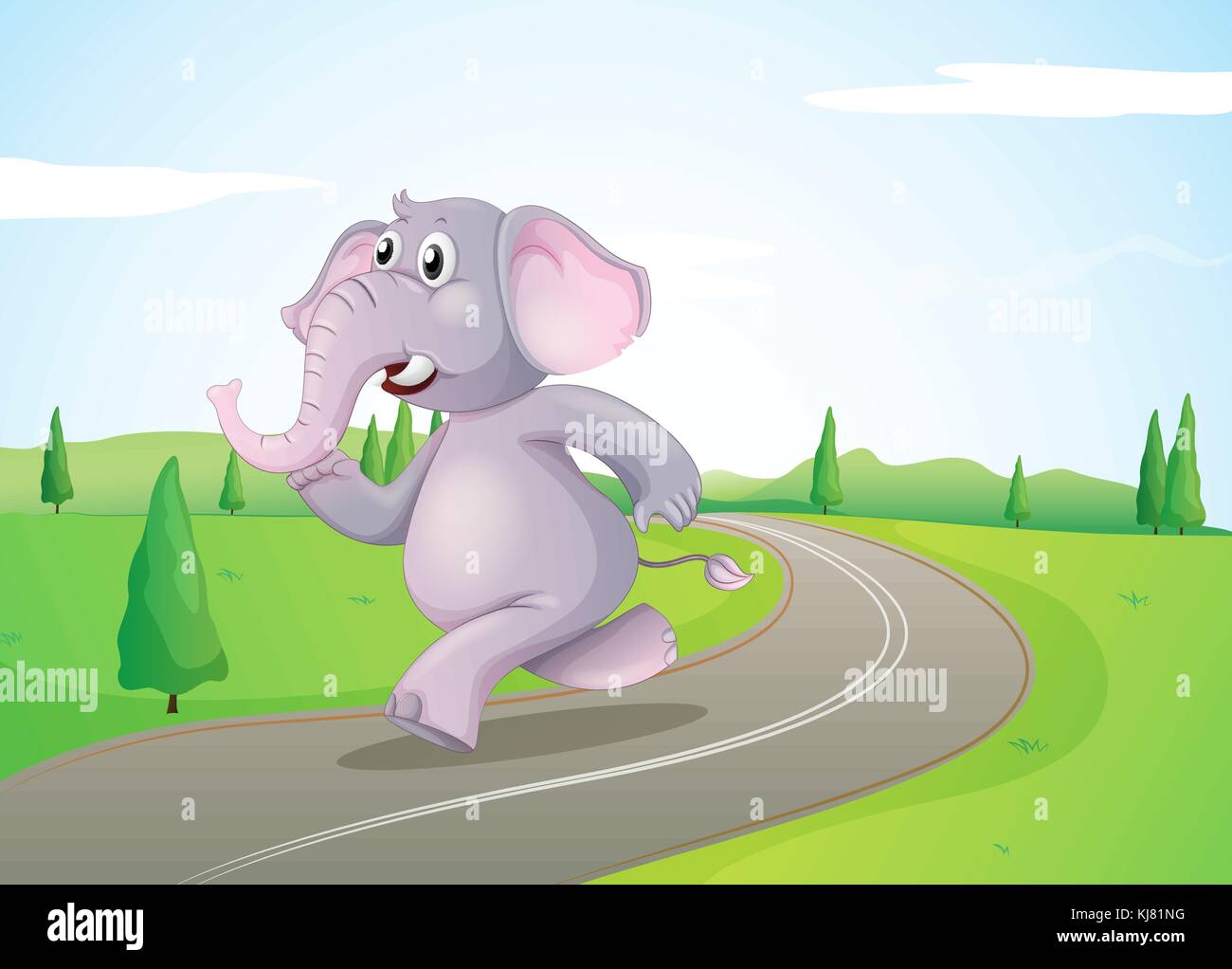 Illustration of an elephant running at the road Stock Vector Image ...