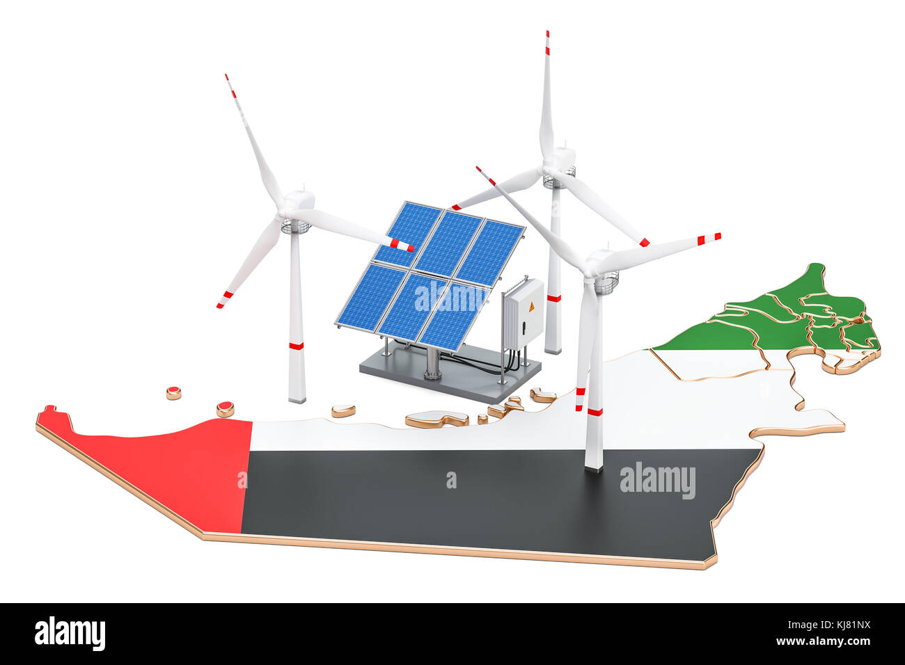 Renewable energy and sustainable development in UAE, concept. 3D ...