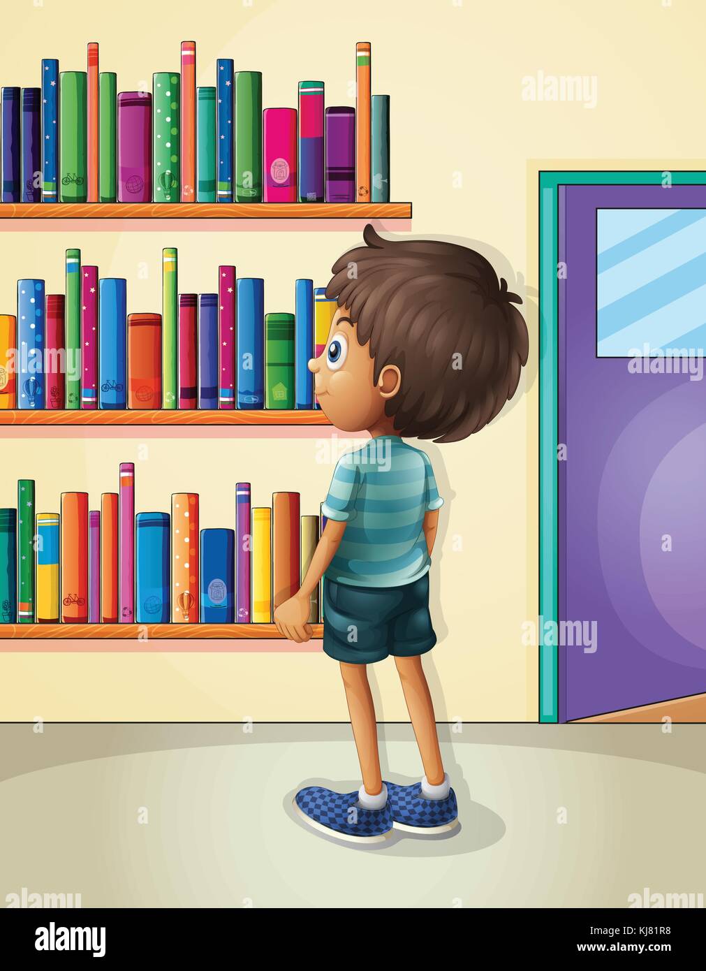 Illustration of a boy inside the library Stock Vector Image & Art - Alamy