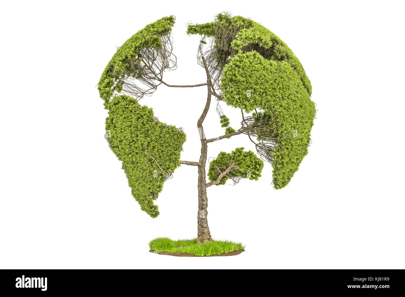 Tree in the shape of Earth Globe, environment concept. 3D rendering ...
