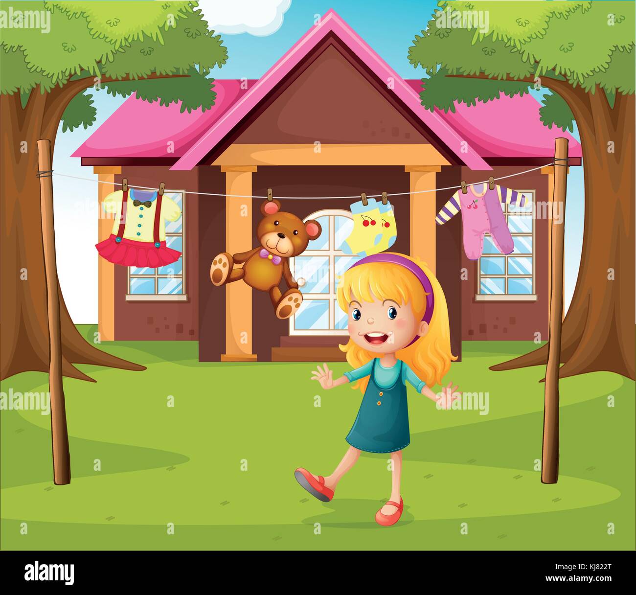 Illustration of a girl in front of their house Stock Vector Image & Art ...