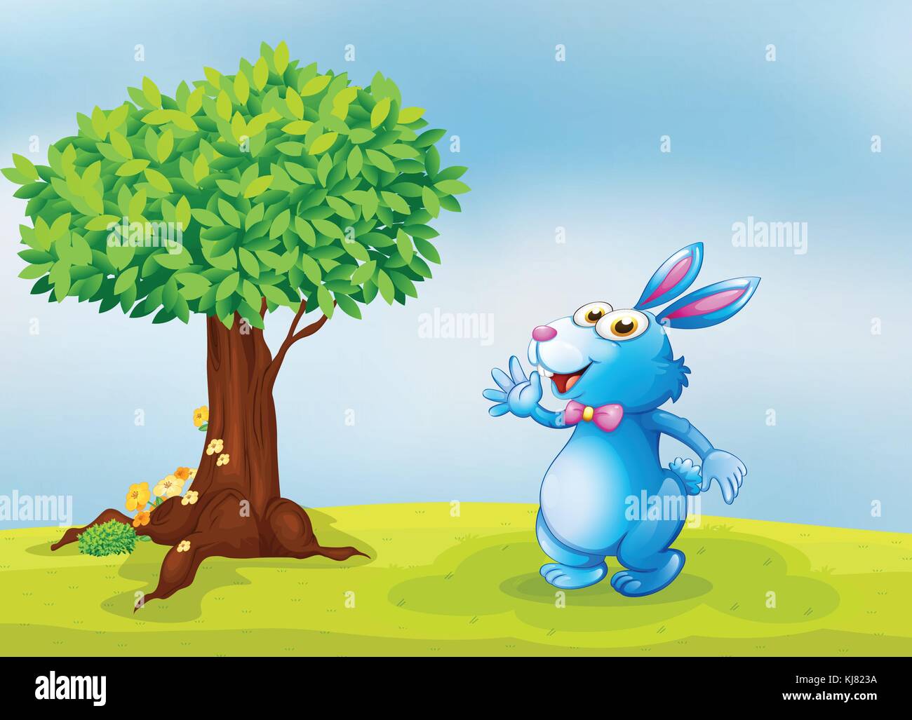 Illustration of a blue bunny beside a tree Stock Vector Image & Art - Alamy