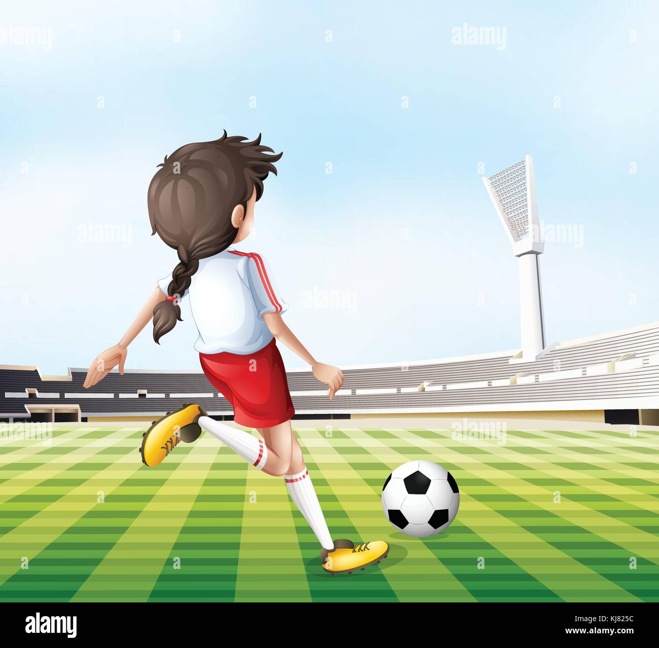 Illustration of a young lady playing football Stock Vector Image & Art ...