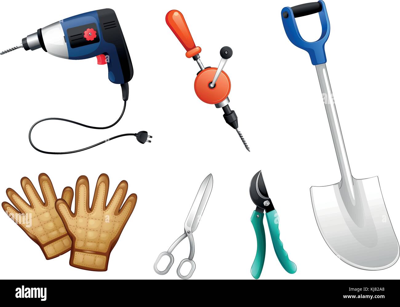 Illustration of the six different kinds of construction tools on a ...
