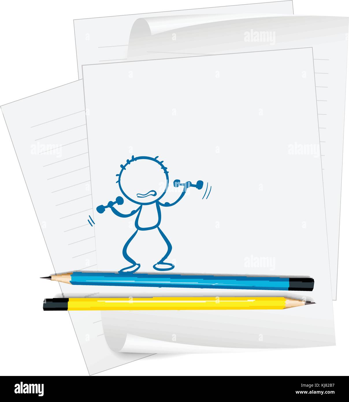 Illustration of a paper with a sketch of a person exercising on a white ...