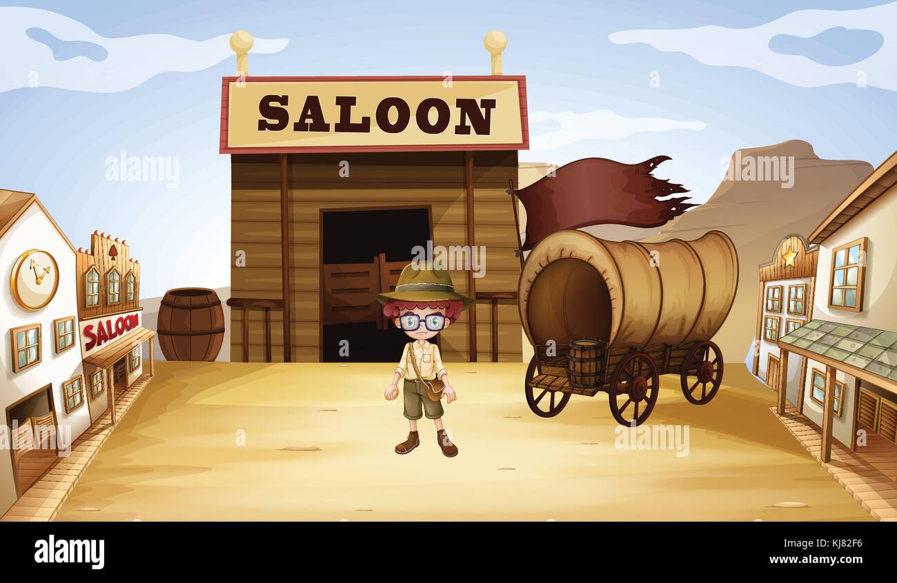Illustration of a young boy in front of a saloon bar Stock Vector Image ...