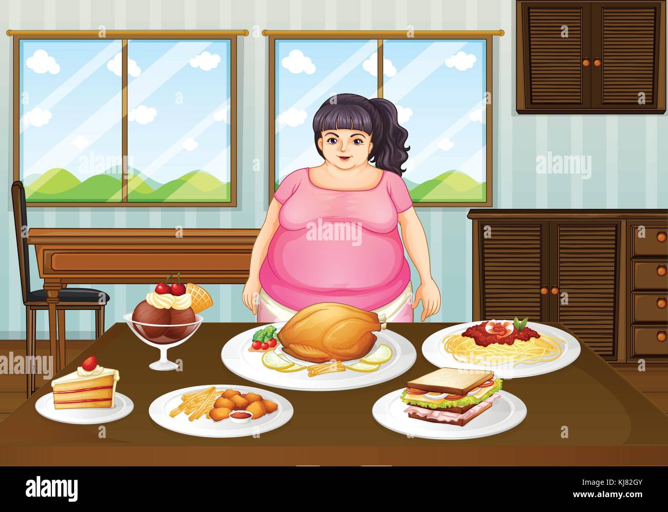 Girl in front of blue wall Stock Vector Images - Alamy