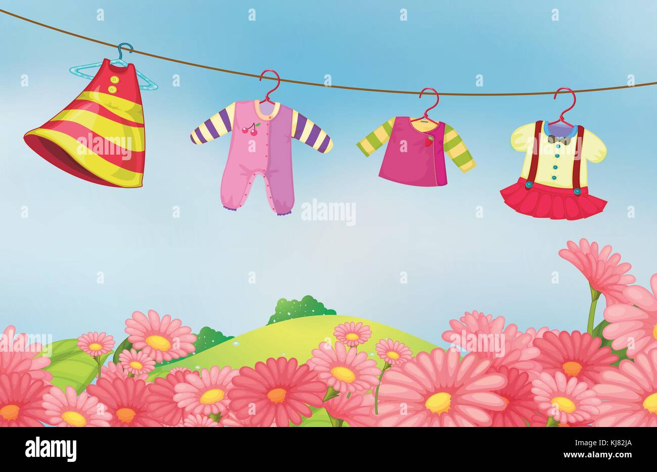 Illustration of a garden with hanging clothes for the baby Stock Vector ...