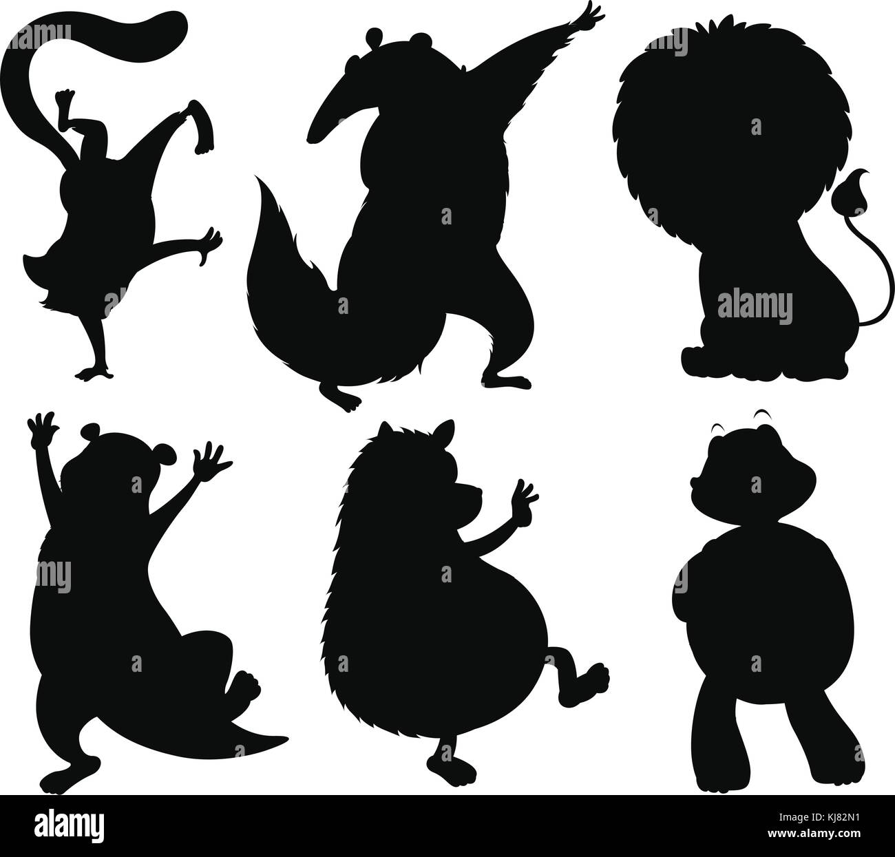 Illustration of the six different animals in black color on a white ...