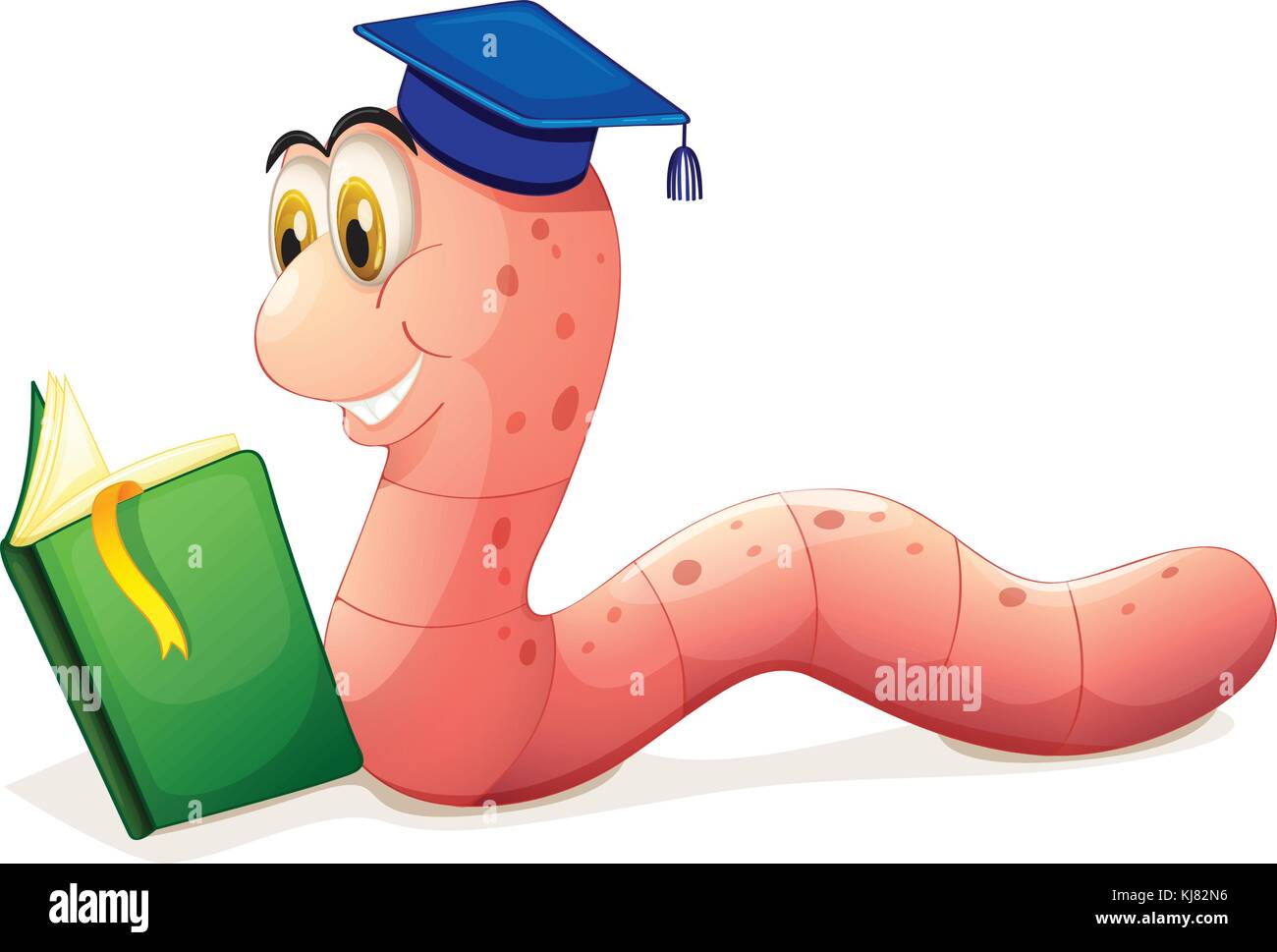 Illustration of a worm reading wearing a graduation cap on a white ...