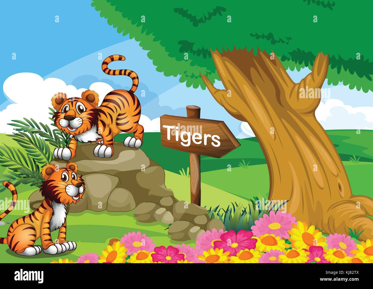 Illustration of the two tigers near the signboard Stock Vector Image ...
