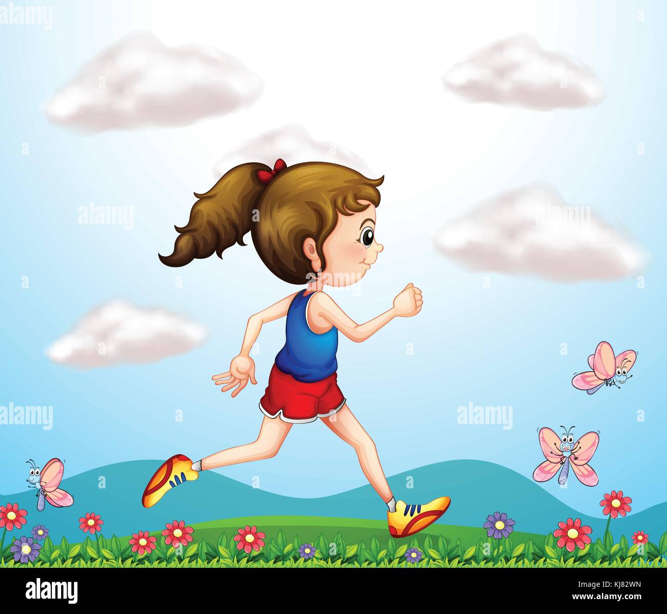 Illustration of a girl running with butterflies Stock Vector Image ...