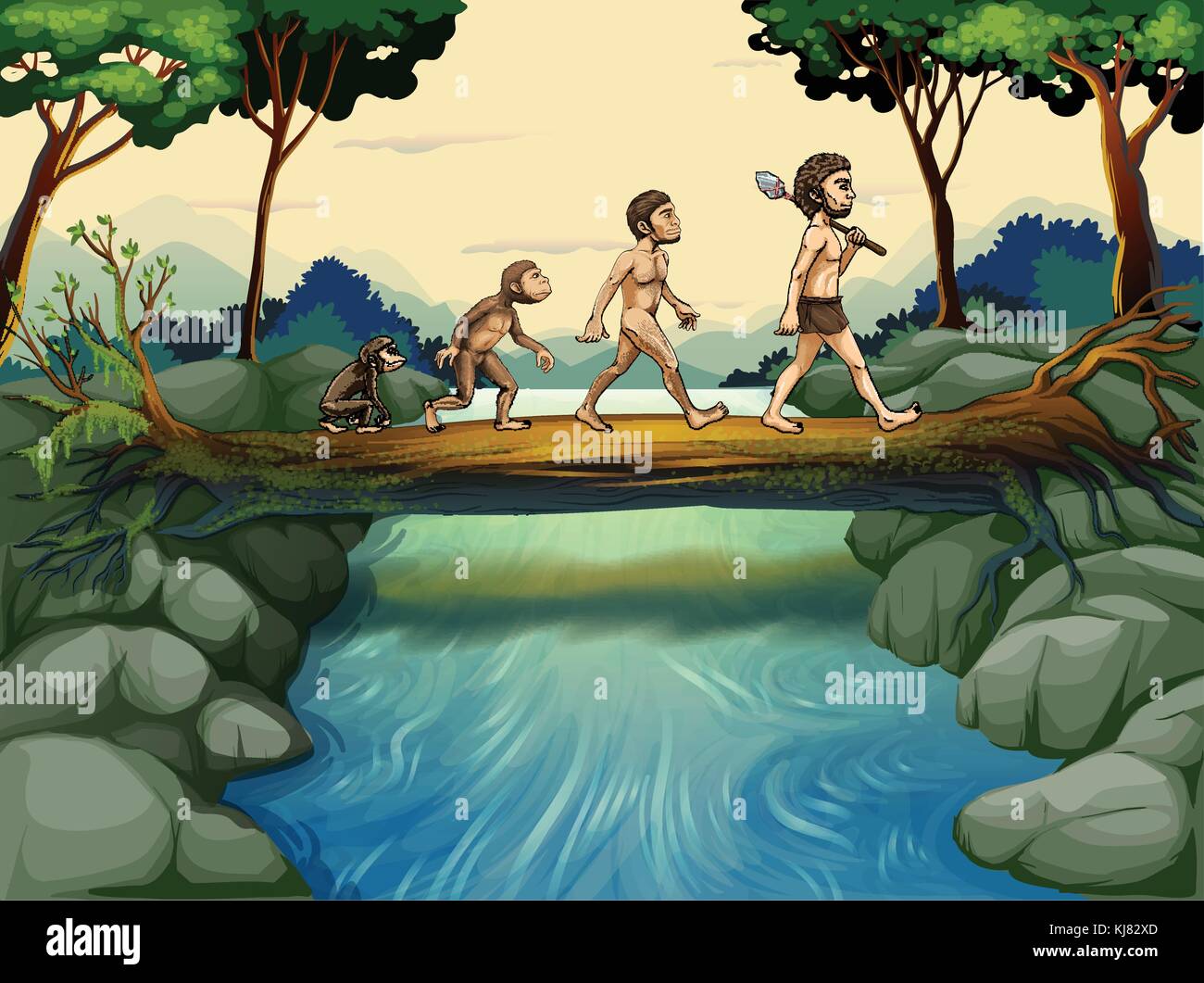 Illustration of the evolution of man at the river Stock Vector Image ...