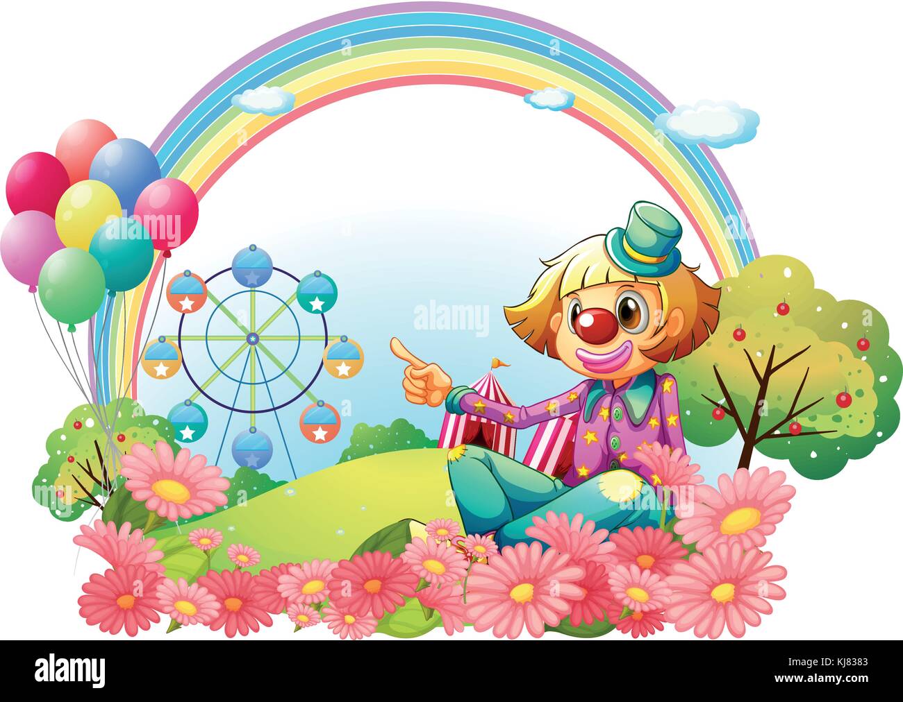 Illustration of a clown in the carnival with a garden on a white ...