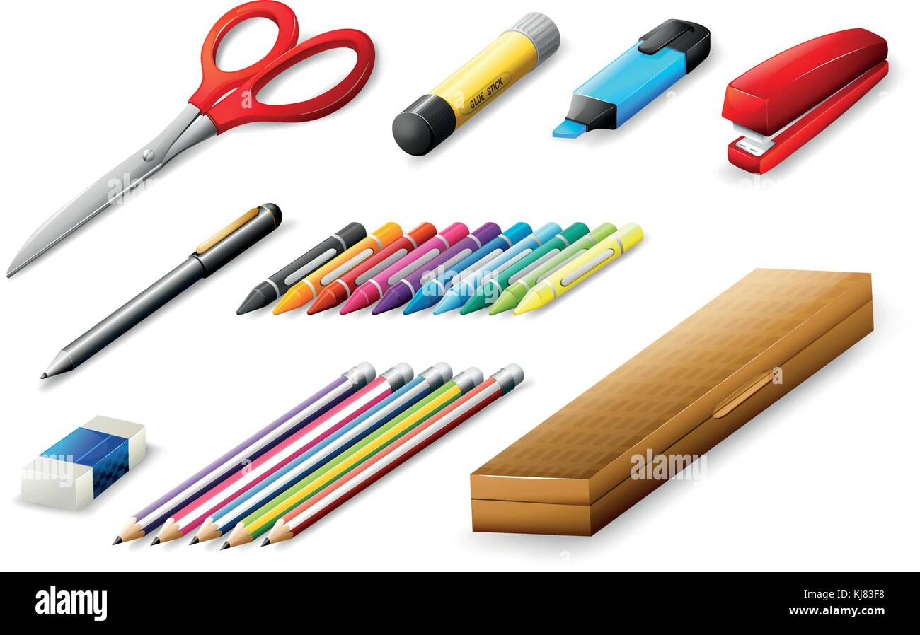 Illustration of the different school supplies on a white background ...