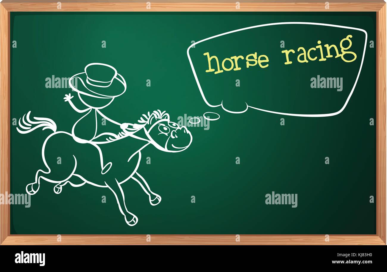 Illustration of a blackboard with a drawing of a boy doing horse racing ...