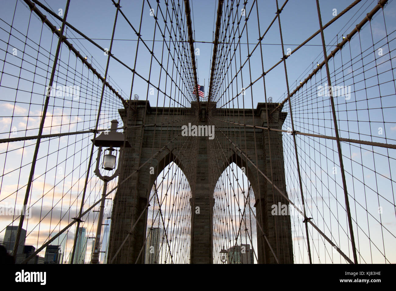 Brooklyn Bridge arch at sunset Stock Photo - Alamy