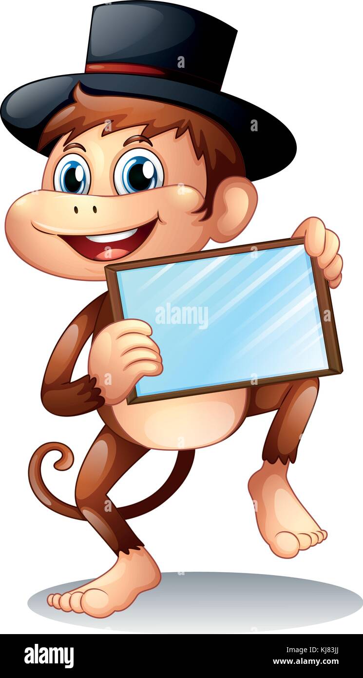 Illustration of a monkey holding a mirror on a white background Stock ...
