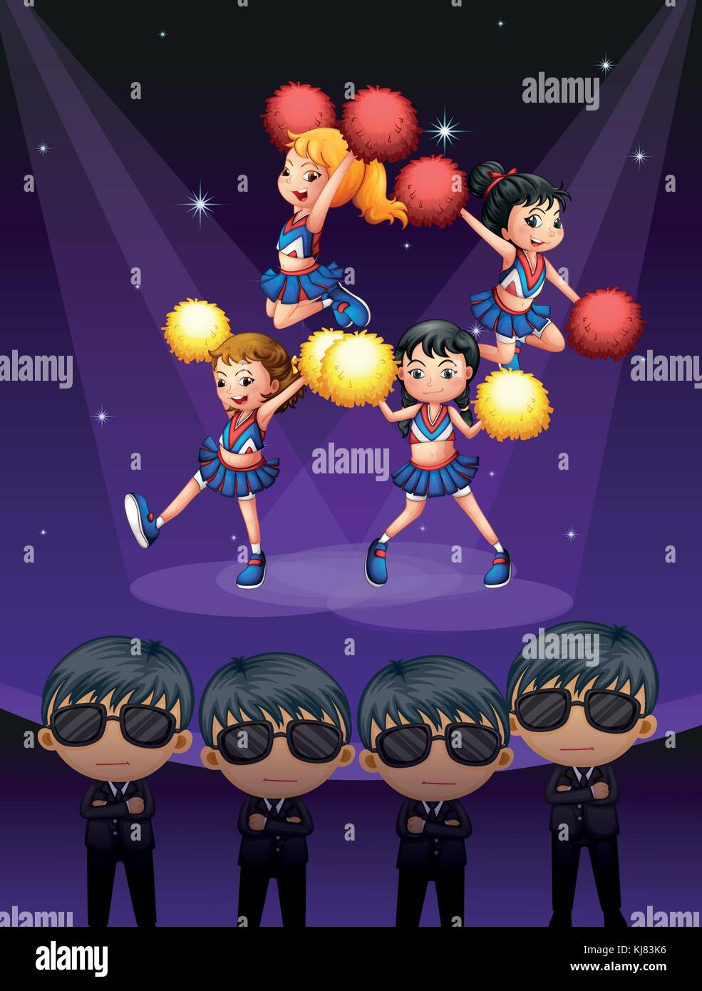Illustration of of the four cheerdancers dancing with spotlights Stock ...