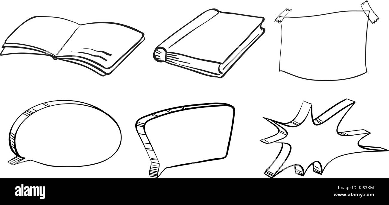 Illustration of the different writing materials on a white background ...