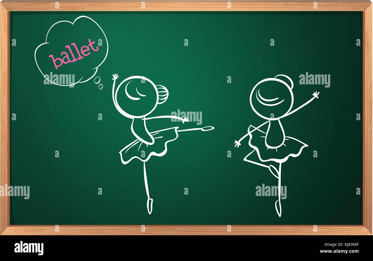 Illustration of a blackboard with a drawing of two ballet dancers on a ...