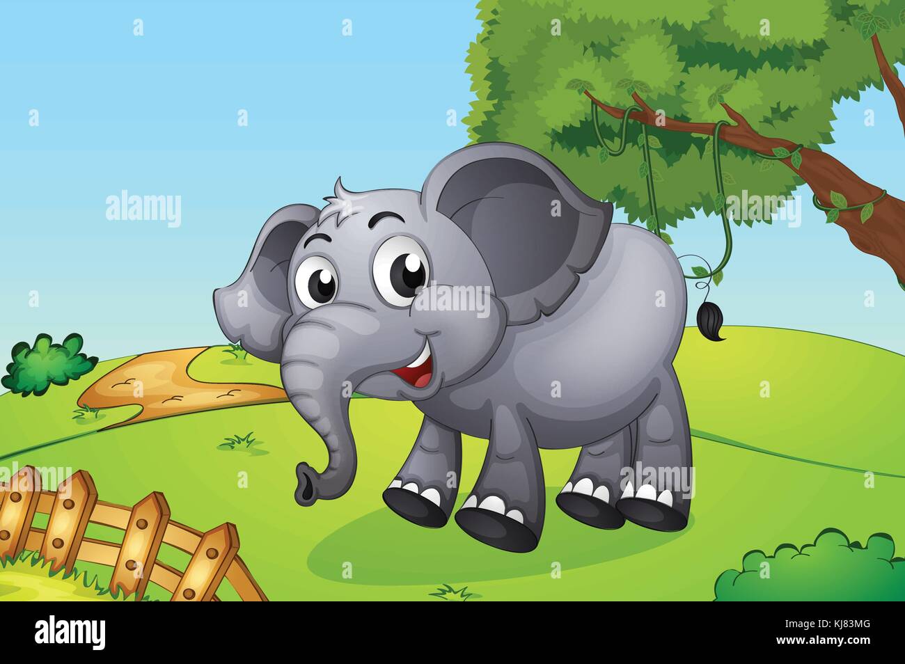 Illustration of an elephant jumping inside the wooden fence Stock ...