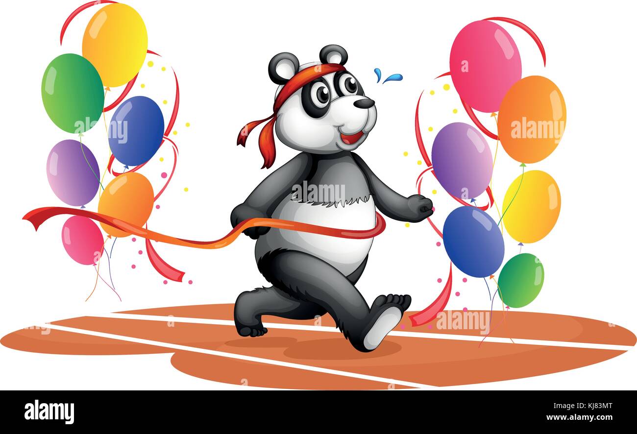 Illustration of a panda running with colorful balloons on a white ...