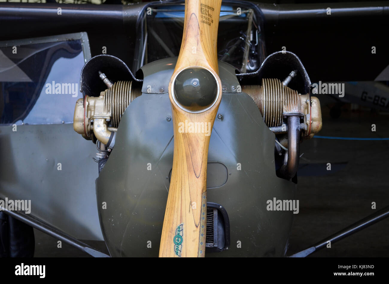 Piper Cub L4A engine detail, USAAF markings, Doxford, UK Stock Photo ...