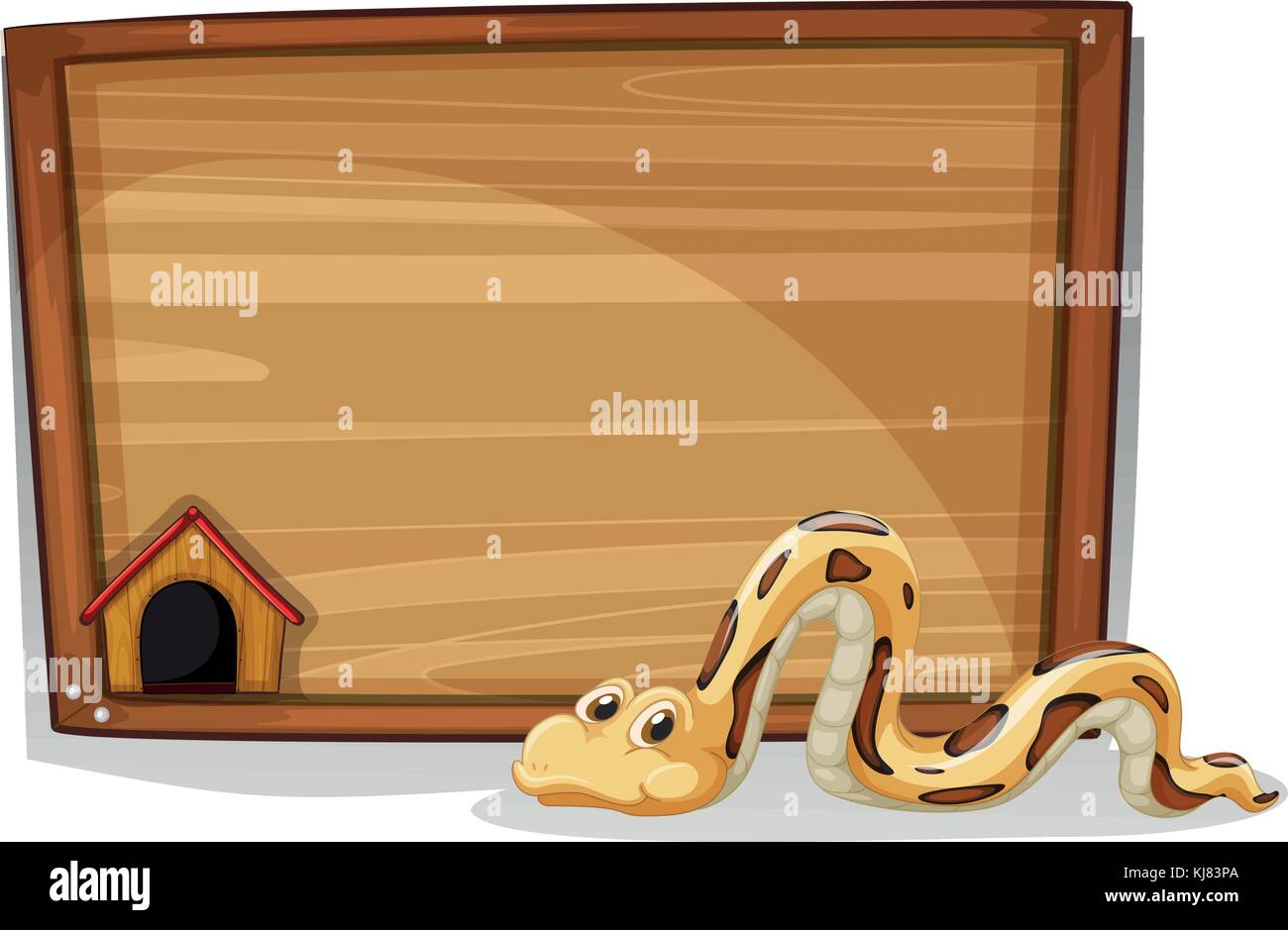 Illustration of a snake in front of a wooden board on a white ...