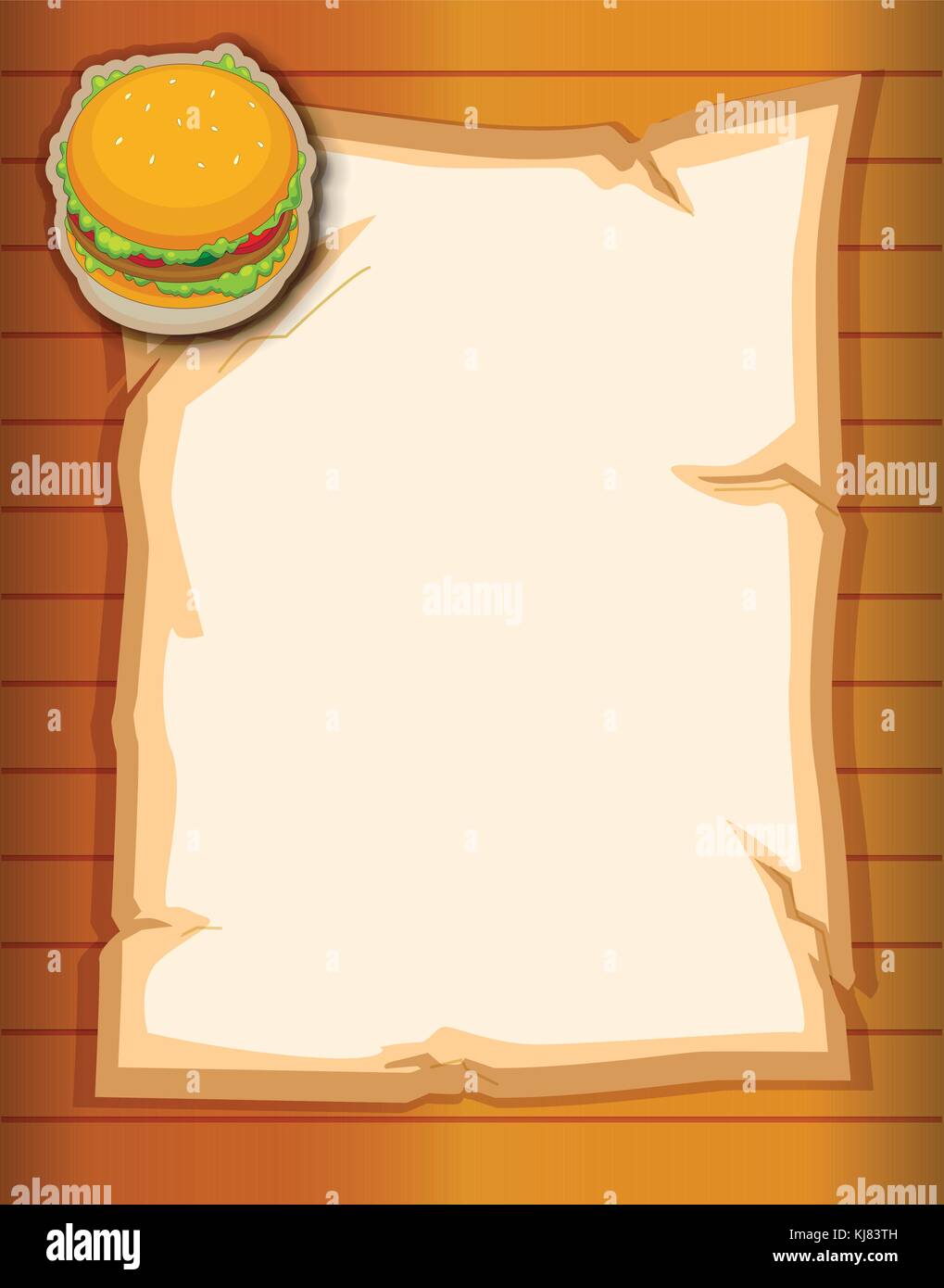 Illustration of a paper with a burger at the top Stock Vector Image ...
